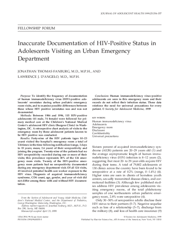 (PDF) Inaccurate documentation of HIV-positive status in adolescents ...