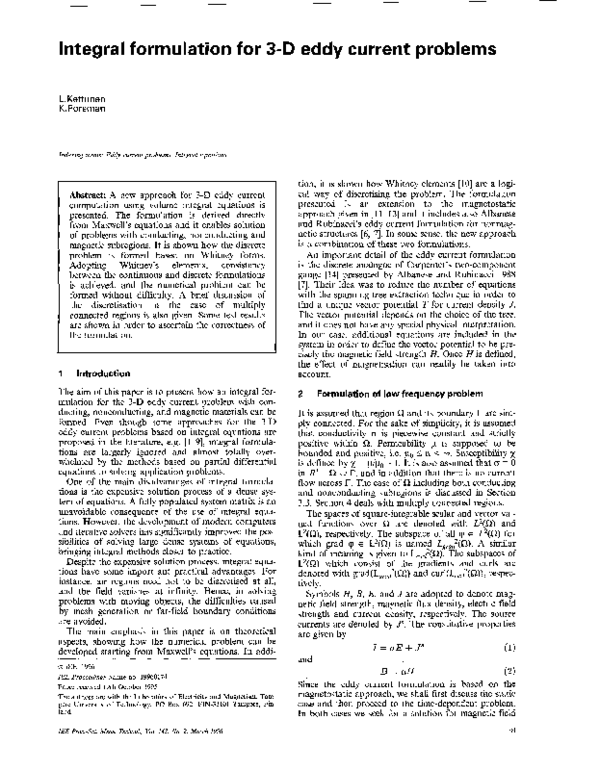 (PDF) Integral formulation for 3-D eddy current problems
