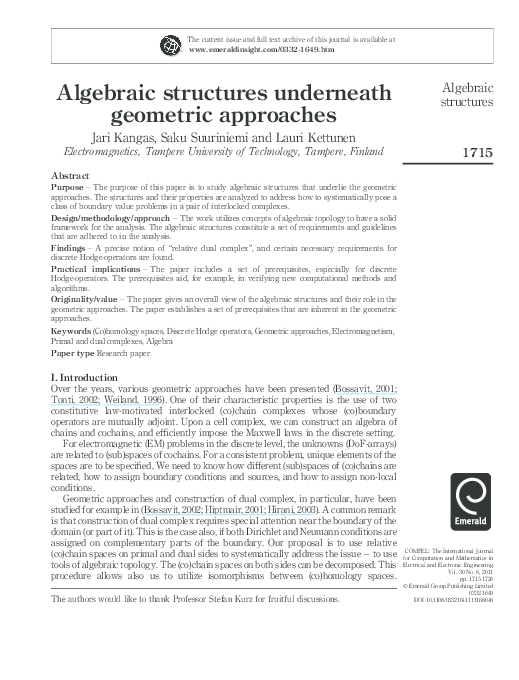 (PDF) Algebraic structures underneath geometric approaches