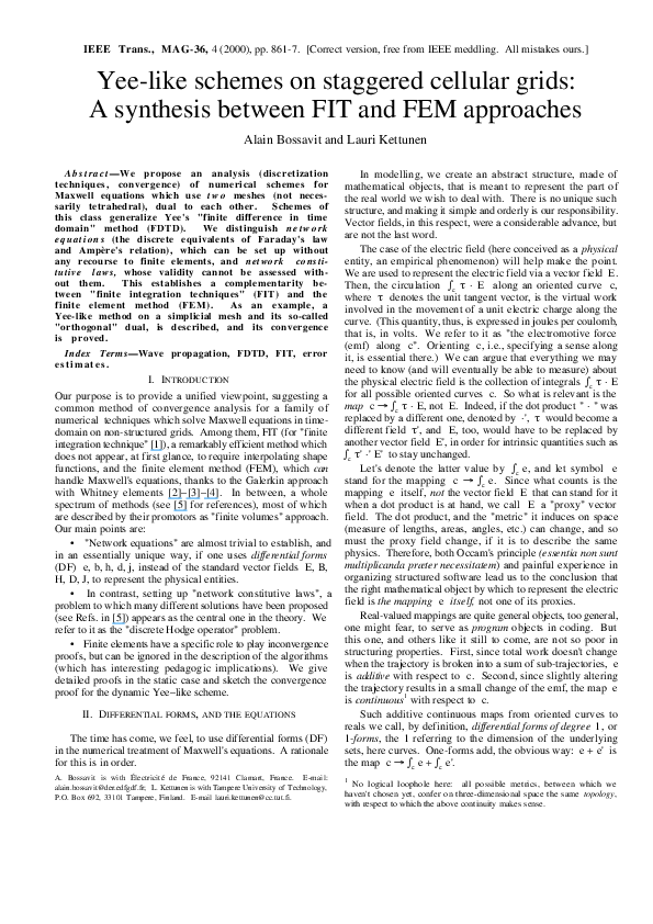 (PDF) Yee-like schemes on staggered cellular grids: a synthesis between ...
