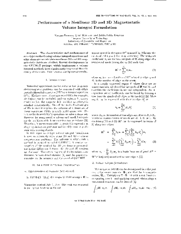 (PDF) Performance of a nonlinear 2D and 3D magnetostatic volume integral formulation