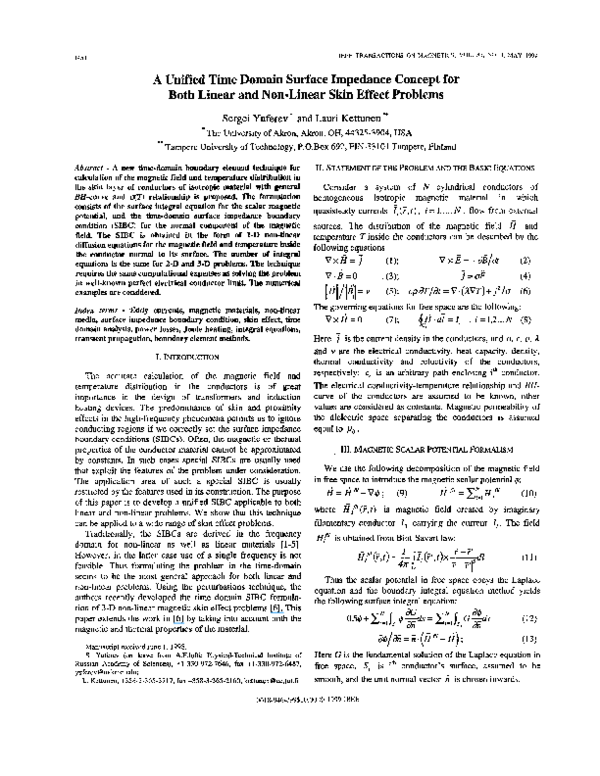 (PDF) A unified time domain surface impedance concept for both linear and non-linear skin effect ...