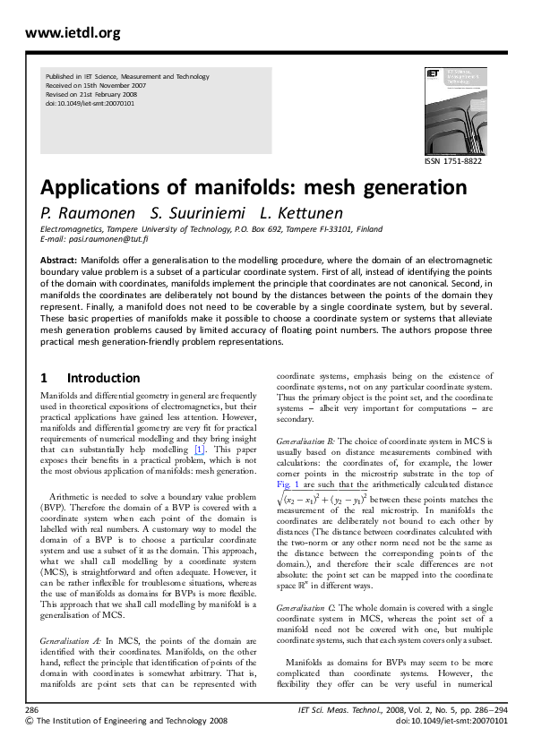 (PDF) Applications of manifolds: mesh generation