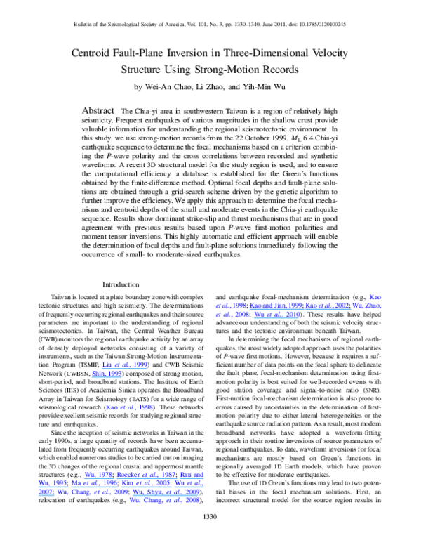 (PDF) Centroid Fault-Plane Inversion in Three-Dimensional Velocity ...