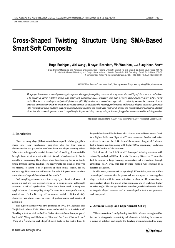 (PDF) Cross-shaped twisting structure using SMA-based smart soft composite
