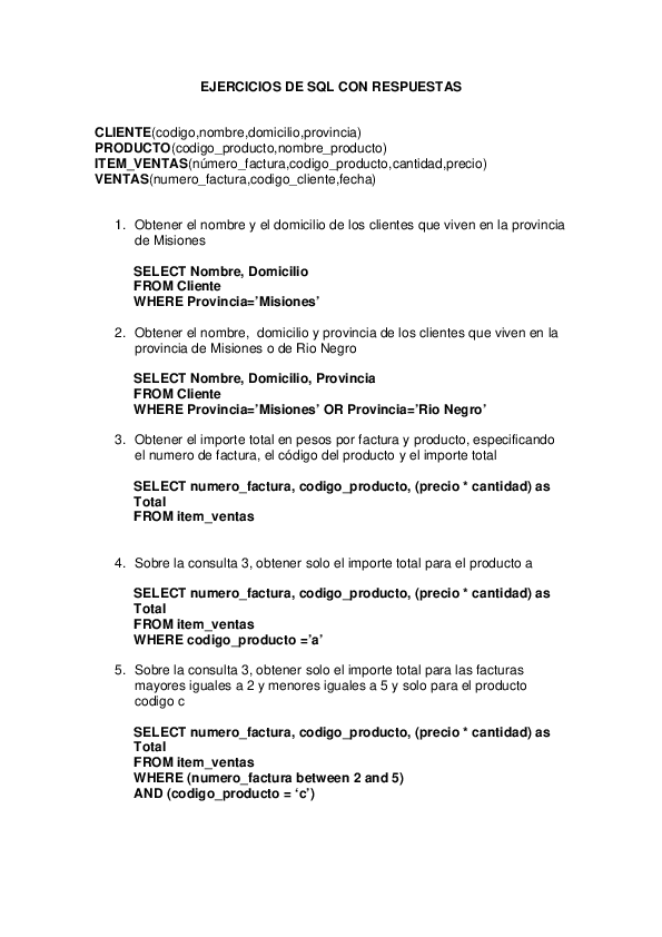 (PDF) EJERCICIOS DE SQL CON RESPUESTAS