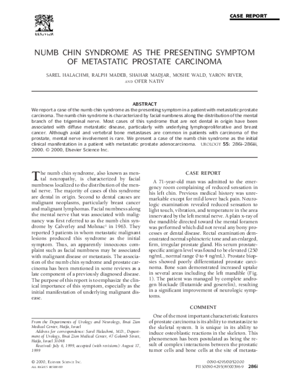 (PDF) Numb chin syndrome as the presenting symptom of metastatic ...