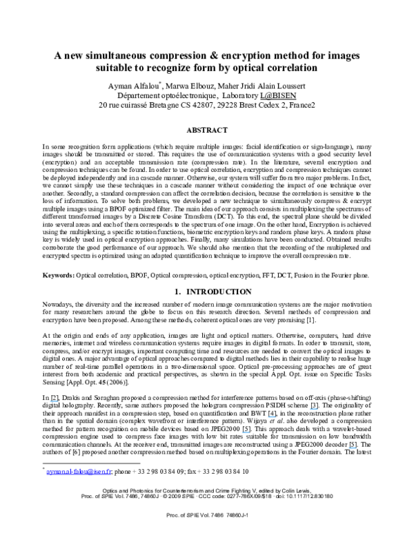 Pdf A New Simultaneous Compression And Encryption Method For Images Suitable To Optical