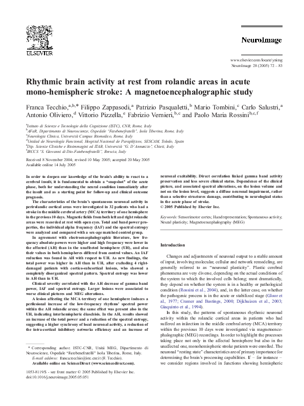 (PDF) Rhythmic brain activity at rest from rolandic areas in acute mono ...