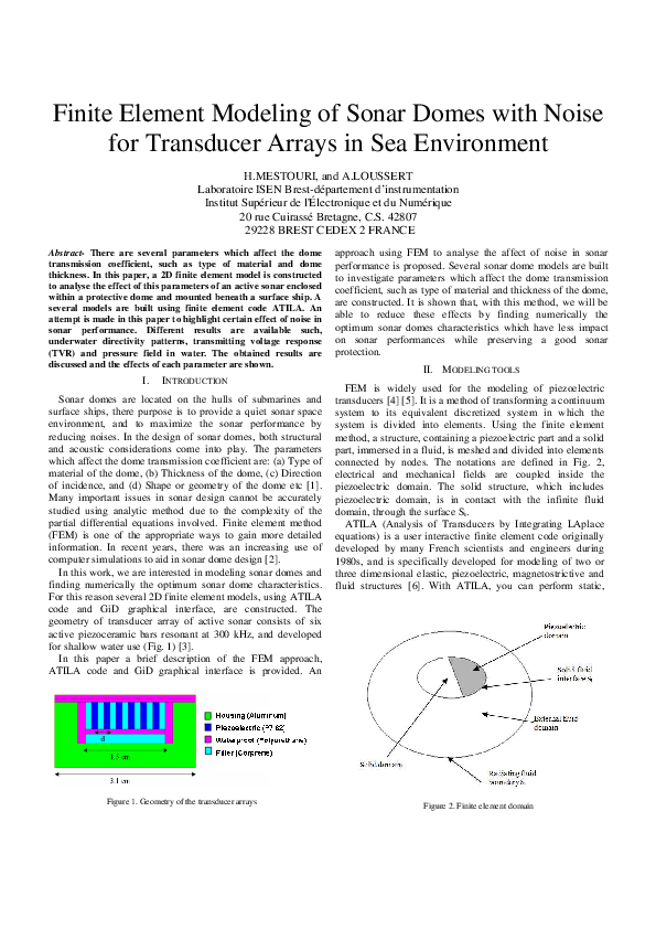 Pdf Finite Element Modeling Of Sonar Domes With Noise For Transducer