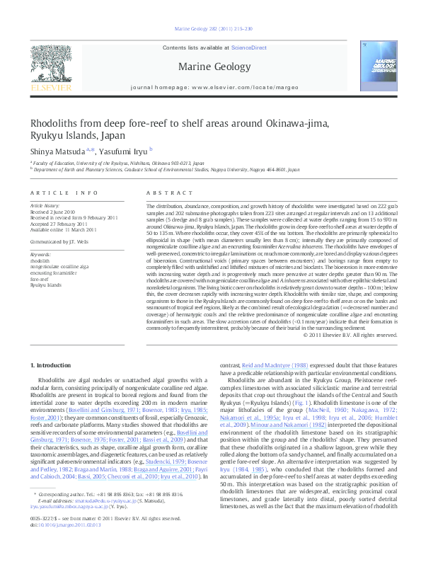 (PDF) Rhodoliths from deep fore-reef to shelf areas around Okinawa-jima ...