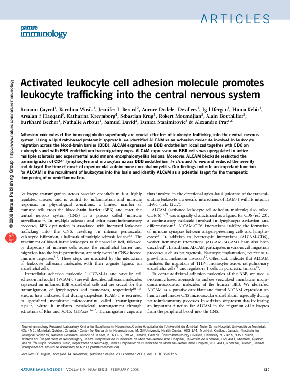 Pdf Activated Leukocyte Cell Adhesion Molecule Promotes Leukocyte