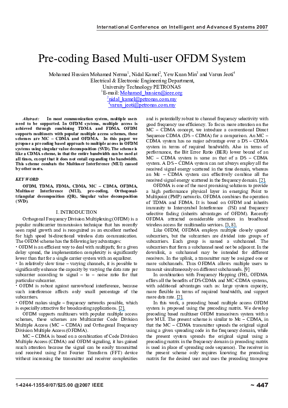 Pdf Pre Coding Based Multi User Ofdm System
