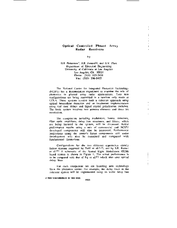 (PDF) Optical controlled phased array radar receivers