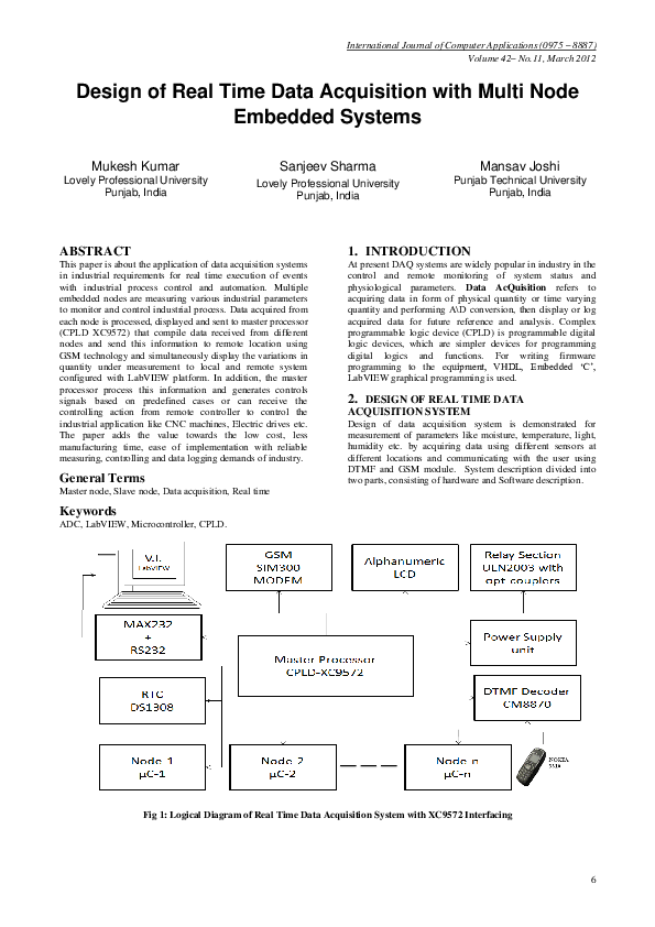 Pdf Design Of Real Time Data Acquisition With Multi Node Embedded Systems