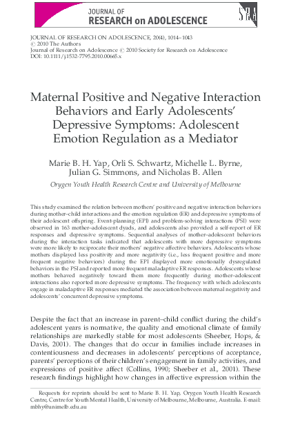 (PDF) Maternal Positive and Negative Interaction Behaviors and Early ...