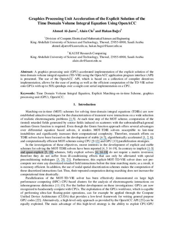 Pdf Gp Gpu Acceleration Of The Explicit Solution Of The Time Domain Volume Integral Equation