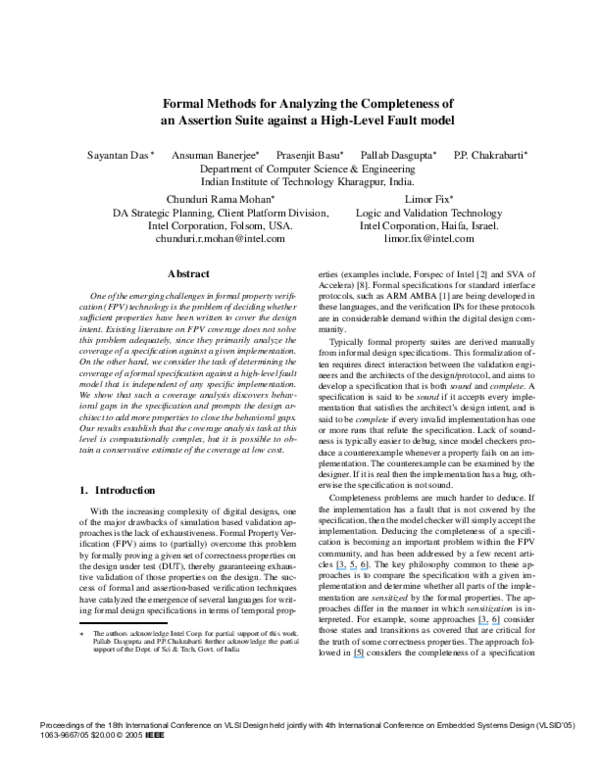 (PDF) Formal methods for analyzing the completeness of an assertion suite against a high-level ...