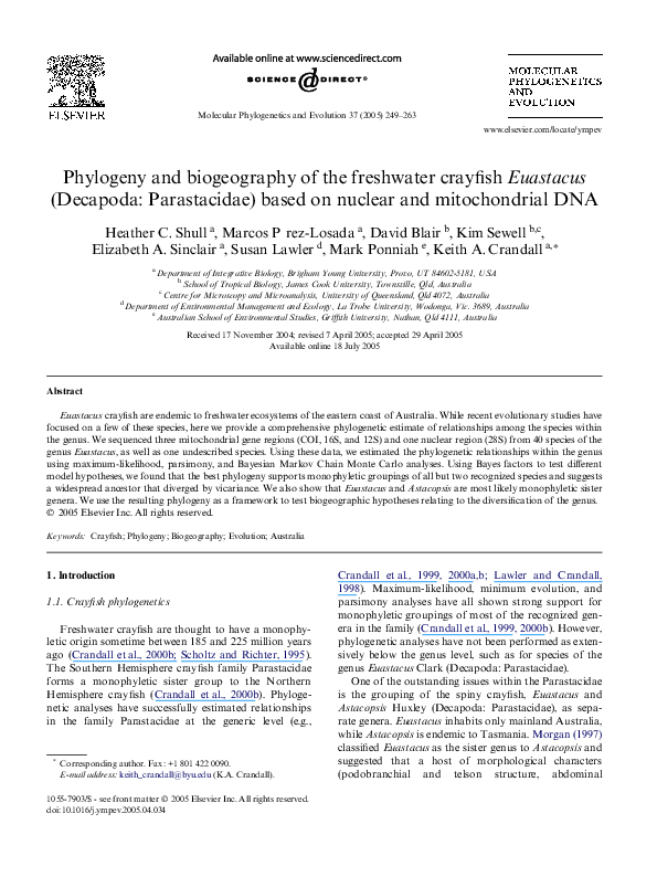 (PDF) Phylogeny and biogeography of the freshwater crayfish Euastacus ...