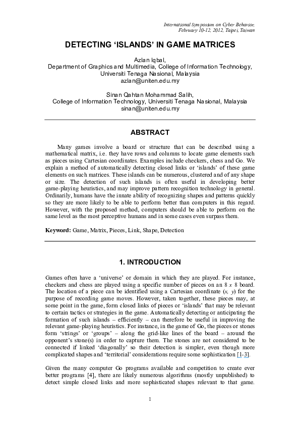 (PDF) Detecting 'Islands' in Game Matrices
