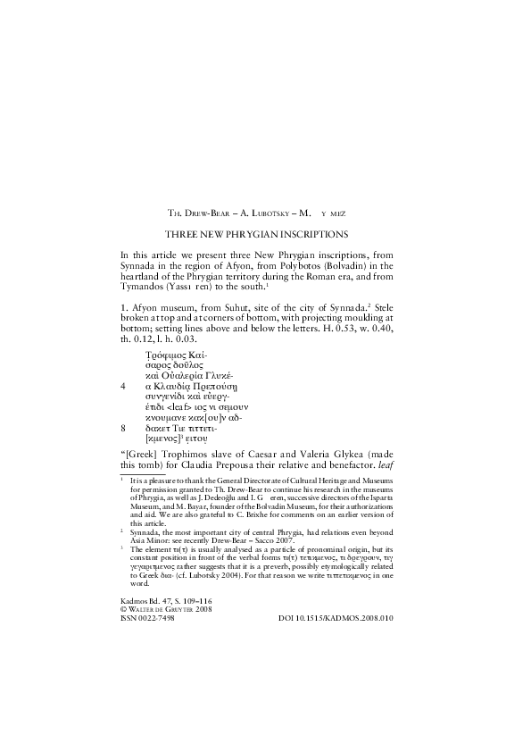 (PDF) Three New-Phrygian inscriptions.
