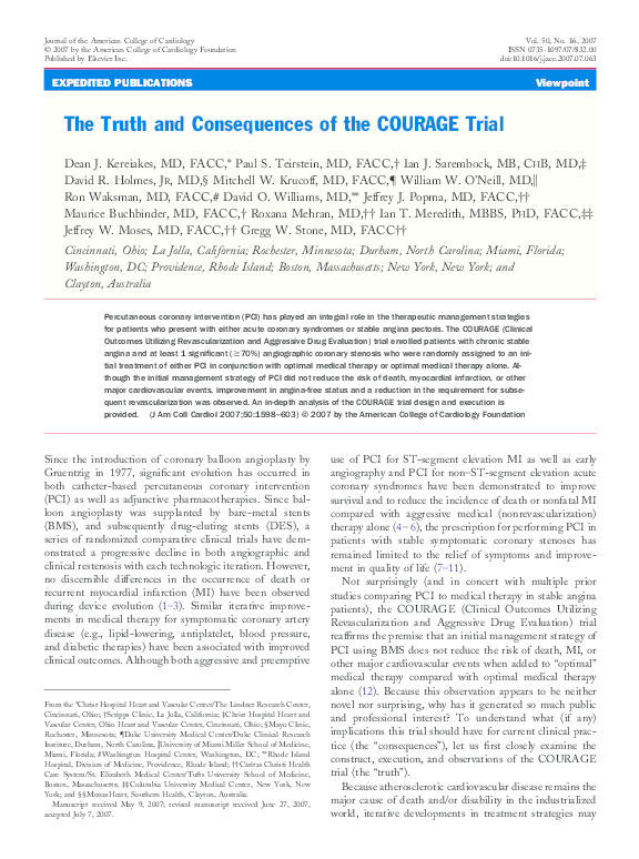 (PDF) The Truth and Consequences of the COURAGE Trial