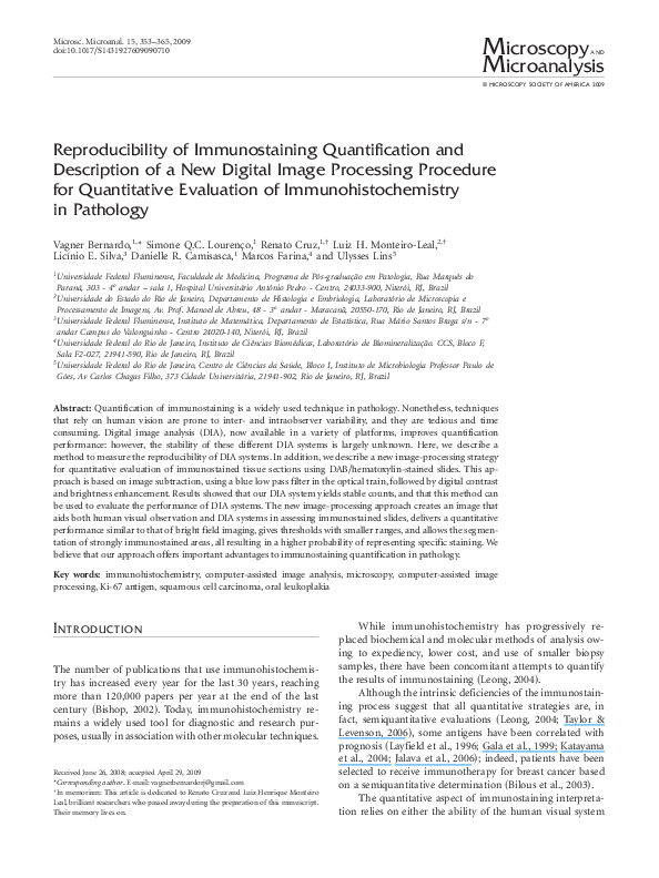 (PDF) Reproducibility of immunostaining quantification and description ...