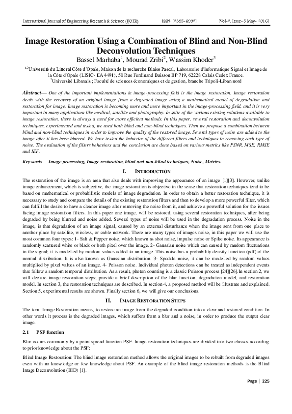 (PDF) Image Restoration Using a Combination of Blind and Non-Blind Deconvolution Techniques ...