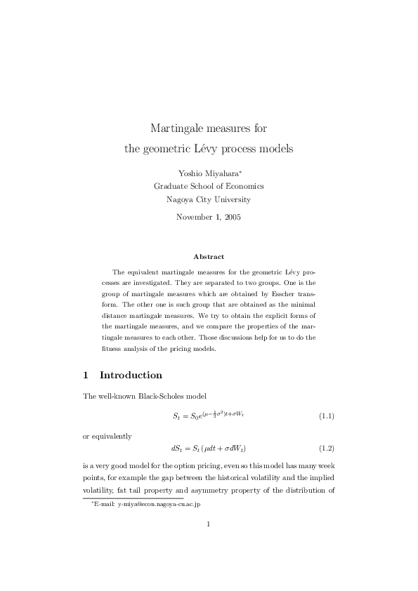 (PDF) Martingale measures for the geometric Levy process models