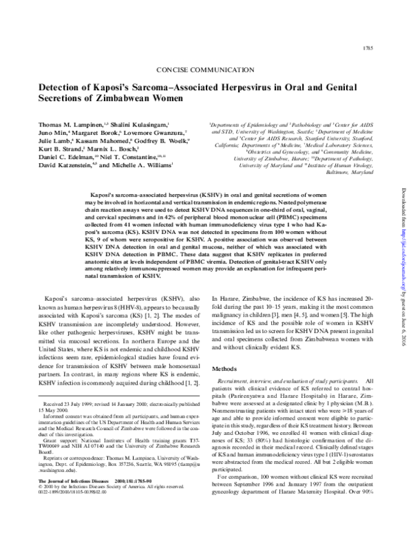 (PDF) Transmission of Kaposi sarcoma-associated herpesvirus in sub-Saharan Africa | Sam ...