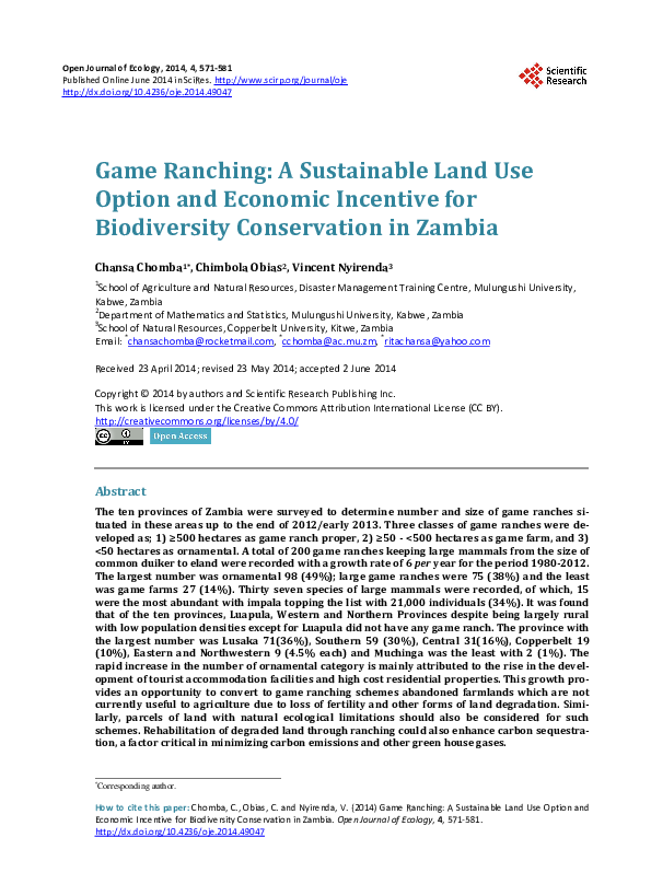 (PDF) Game Ranching: A Sustainable Land Use Option and Economic ...