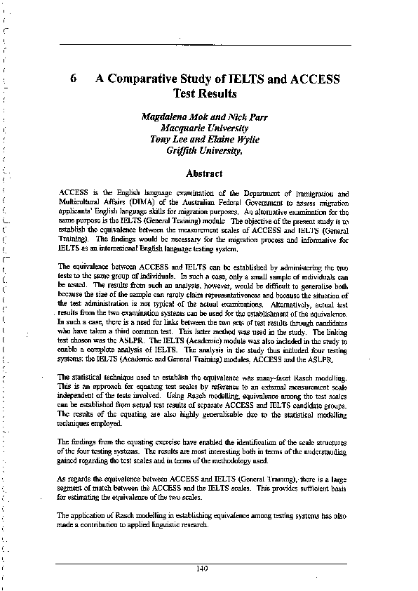 (PDF) A Comparative Study of IELTS and Access Test Results