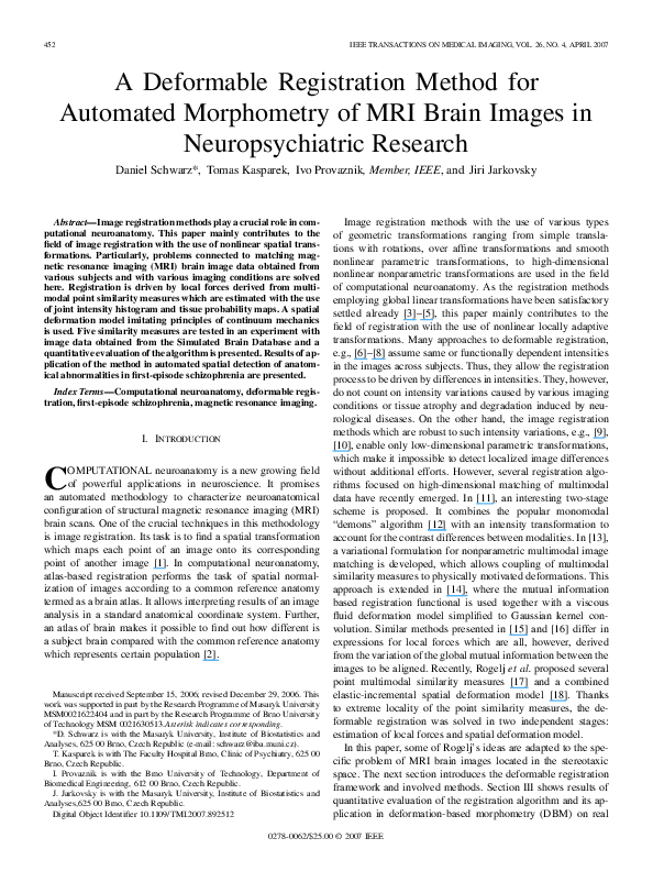 Pdf A Deformable Registration Method For Automated Morphometry Of Mri Brain Images In