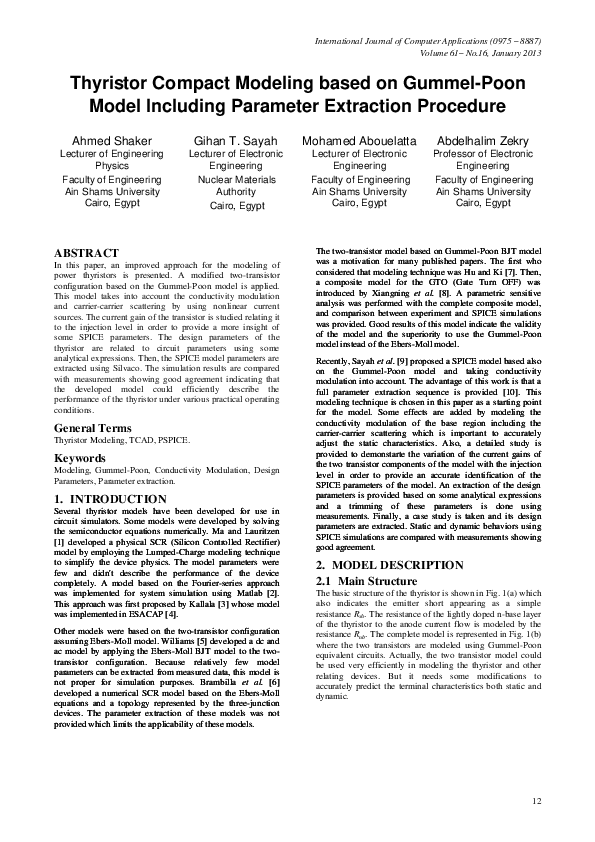 Pdf Thyristor Compact Modeling Based On Gummel Poon Model Including