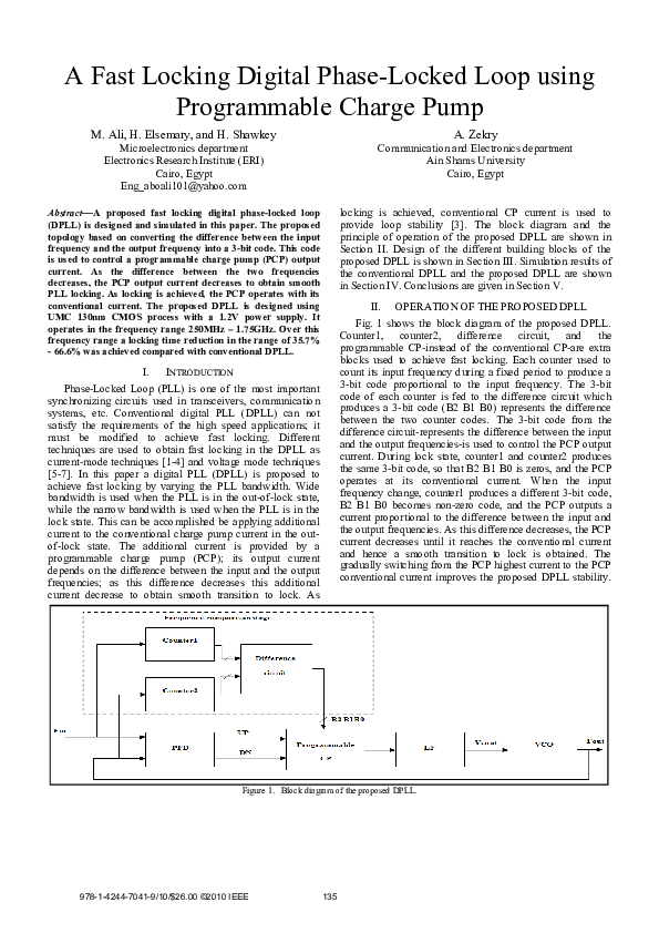 (PDF) A fast locking digital phase-locked loop using programmable charge pump