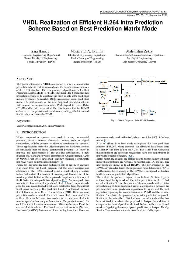 Pdf Vhdl Realization Of Efficient H 264 Intra Prediction Scheme Based On Best Prediction