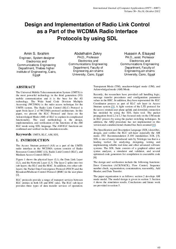 Pdf Design And Implementation Of Radio Link Control As A Part Of The