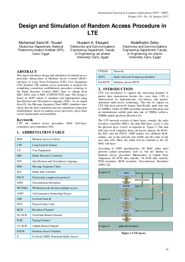 (PDF) Design and Simulation of Random Access Procedure in LTE