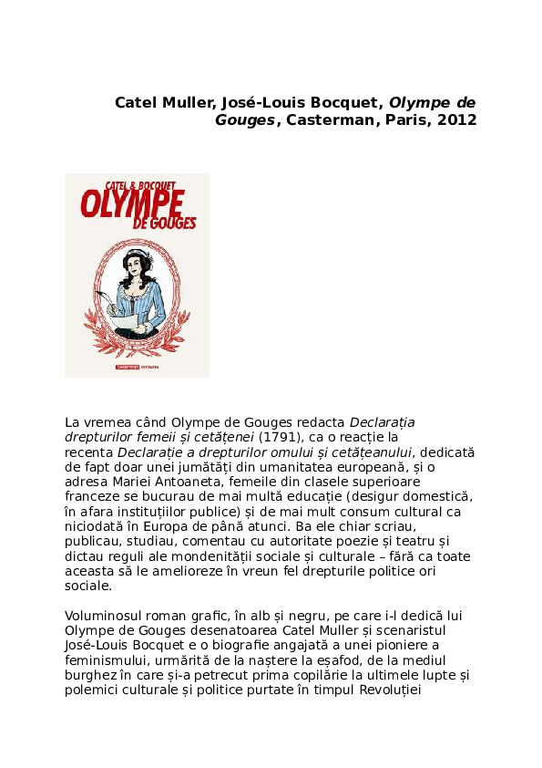 (DOC) Olympe de Gouges, Catel Muller, José-Louis Bocquet, Casterman, Paris, 2012