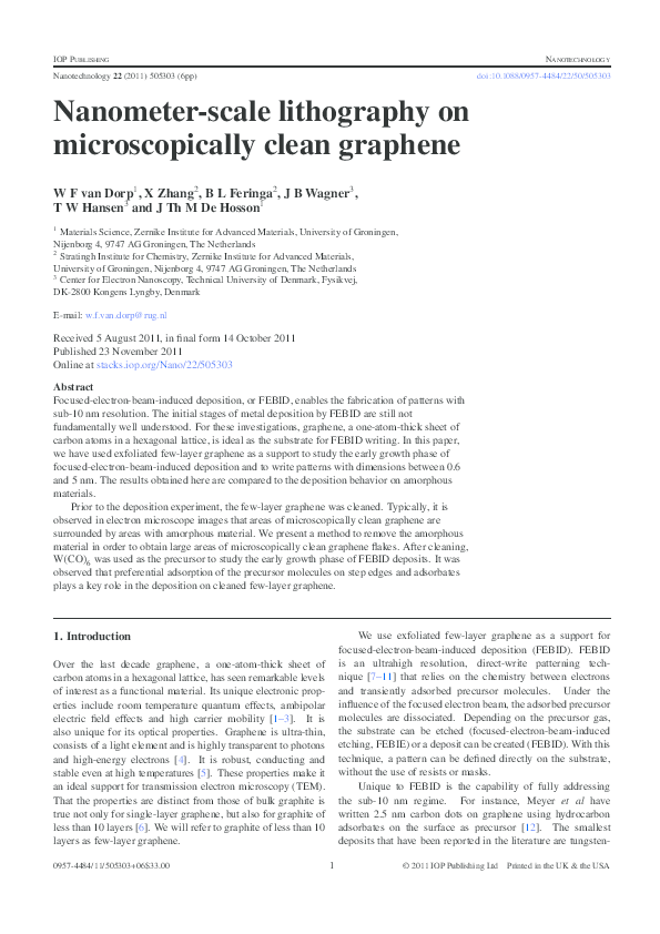 Pdf Nanometer Scale Lithography On Microscopically Clean Graphene