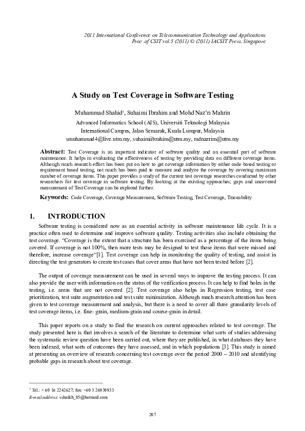 (PDF) A Study on Test Coverage in Software Testing