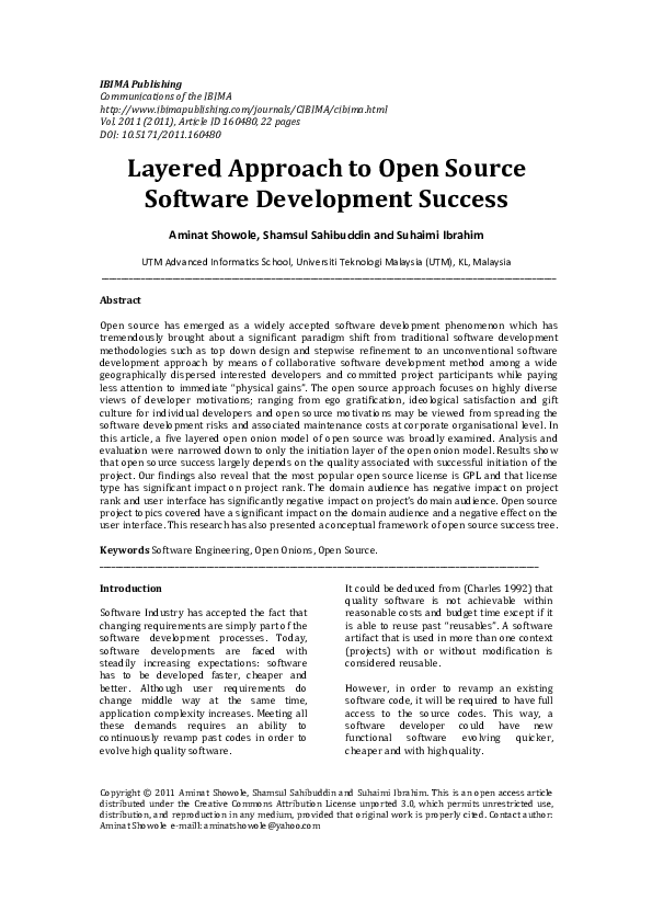 (PDF) Layered Approach to Open Source Software Development Success