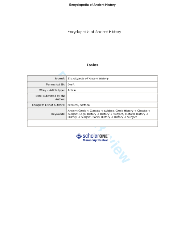 (PDF) «Isaeus» in The Encyclopedia of Ancient History 2012