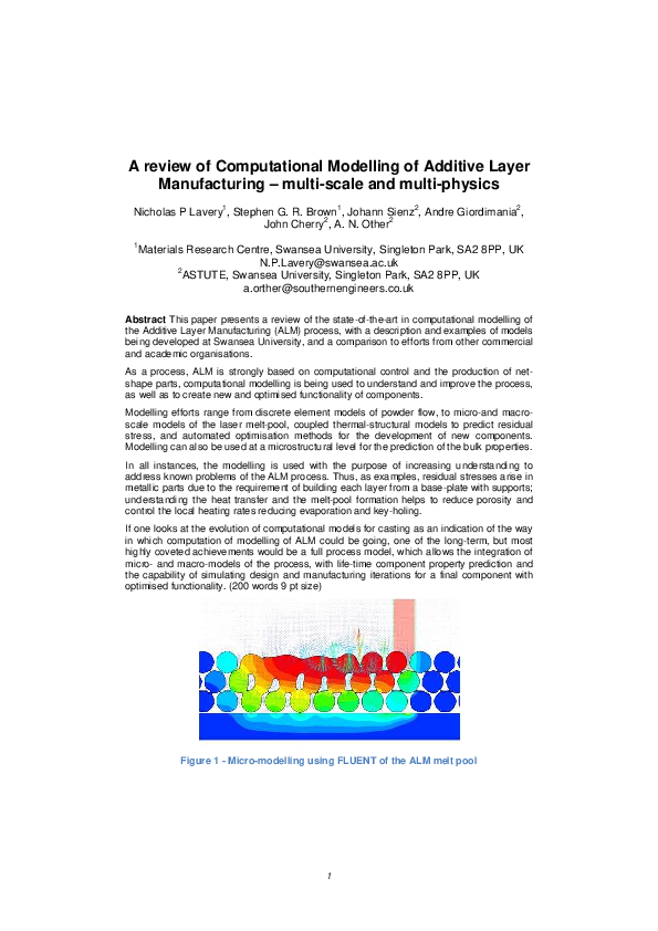 Pdf A Review Of Computational Modelling Of Additive Layer Manufacturingmulti Scale And Multi
