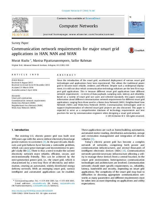 (PDF) Communication network requirements for major smart grid ...