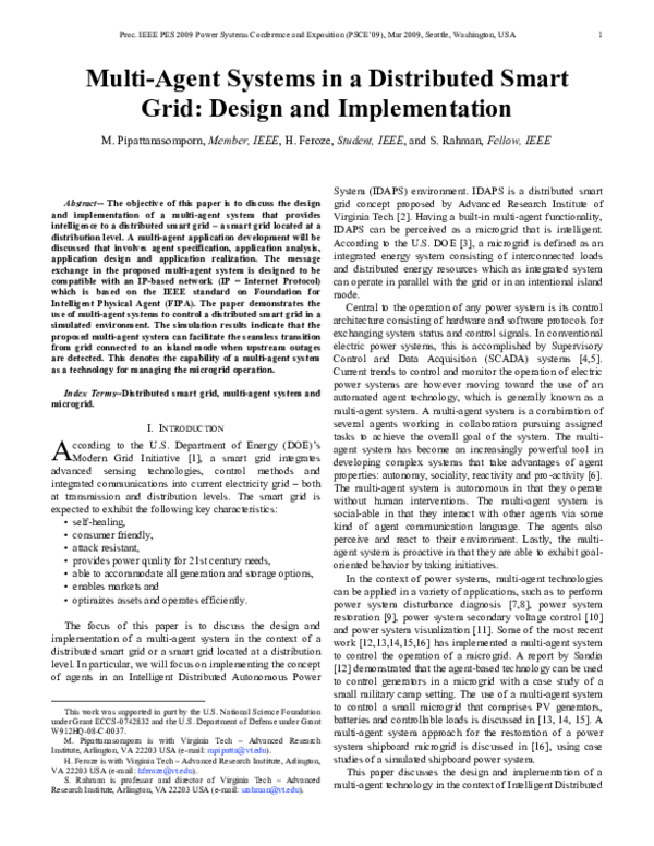 Pdf Multi Agent Systems In A Distributed Smart Grid Design And