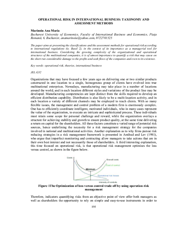 (PDF) Operational Risk In International Business: Taxonomy And ...