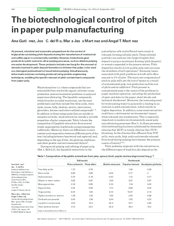 (PDF) The biotechnological control of pitch in paper pulp manufacturing