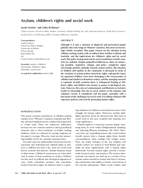 (PDF) Asylum, children's rights and social work