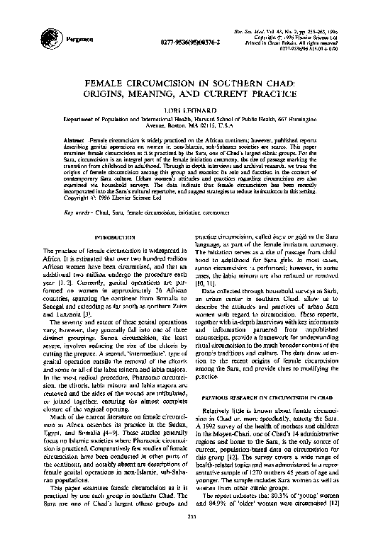 (PDF) Female circumcision in southern chad: origins, meaning, and ...